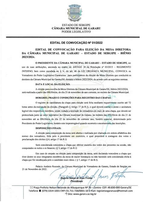 Edital De Eleição Da Mesa Diretora Biênio 20232024 — Câmara Municipal