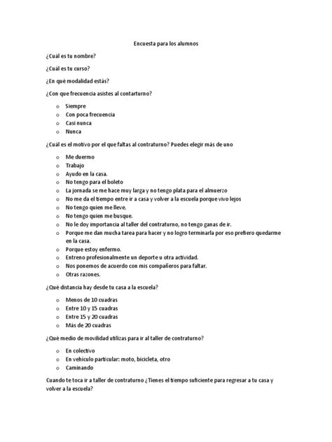 Encuesta Para Los Alumnos Pdf Crecimiento Personal Y Profesional