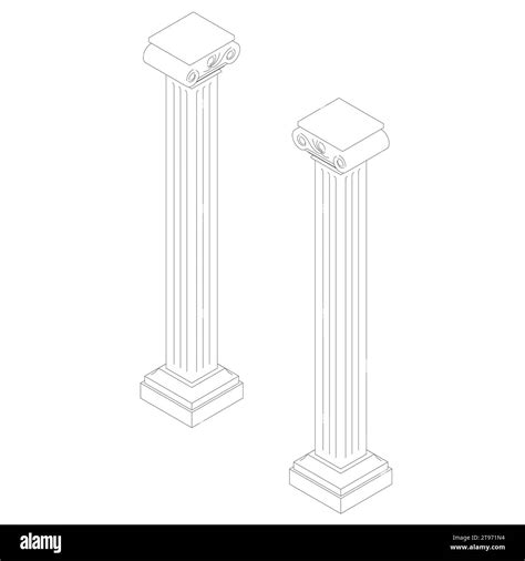Roman Column Contour Illustration On White Background For Design