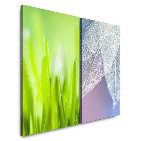 2 Tlg Leinwandbilder Set Fotografie Blades Of Grass Green Spring