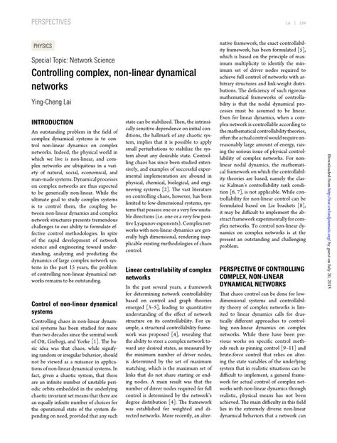 Pdf Controlling Complex Non Linear Dynamical Networks