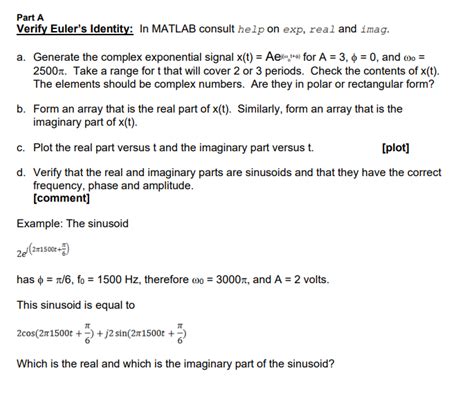 Solved Part A Verify Euler S Identity In MATLAB Consult Chegg Com