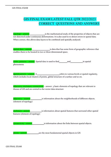 GIS FINAL EXAM LATEST FALL QTR CORRECT QUESTIONS AND ANSWERS GIS Stuvia US
