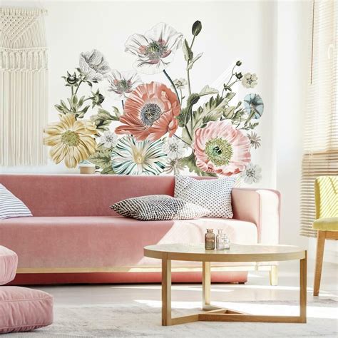 Our Vintage Poppy Floral Peel And Stick Wall Decals Have An Aged Patina