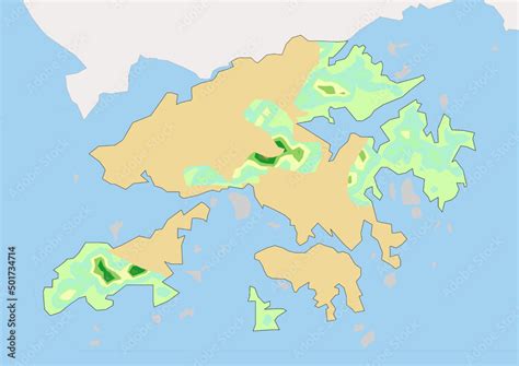 High Detailed Vector Hong Kong Physical Map Topographic Map Of Hong