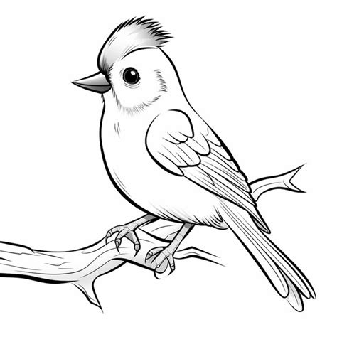 Premium Ai Image Tufted Titmouse Adorable Art Hand Drawn Cute Coloring Book Kawaii Line Art