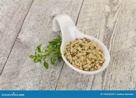 Peeled Hemp Seeds In The Bowl Stock Image Image Of Wooden Healthy