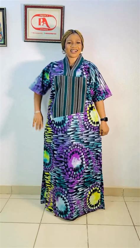 Adire Kampala Bubu Mixed With Asooke Long Bubu Gown Style Mixed With Asooke