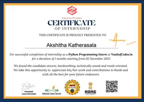 Python Internship Vaultofcodes Aicteinternship Codingjourney