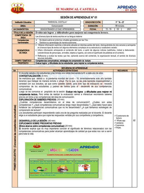 Sa DiagnÓstica Lectura 1° Grado Pdf Evaluación Aprendizaje