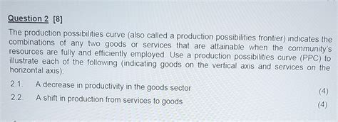 Solved The Production Possibilities Curve Also Called A