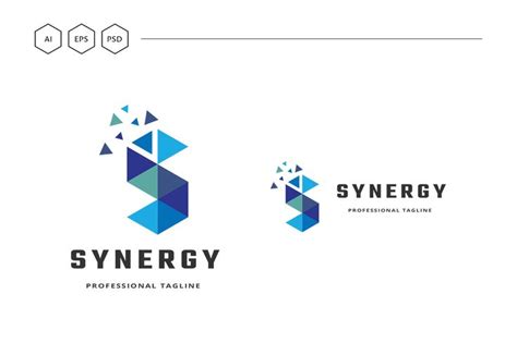 The Logo For Synergy Is Shown In Three Different Colors And Shapes