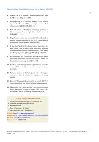 Salivary Testing As A Potential And Convenient Tool For Diagnosis Of