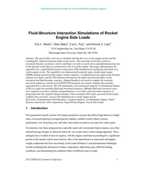 Fluid Structure Interaction Simulations Of Rocket Engine Side Loads