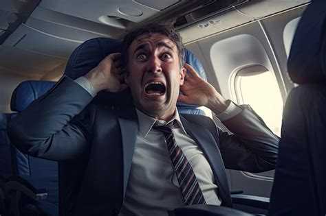 Man In Panic In The Airplane Premium AI Generated Image