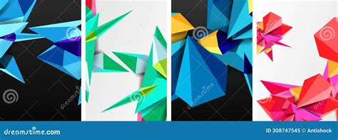 Set Of Triangle Geometric Low Poly 3d Shapes Posters Stock Vector