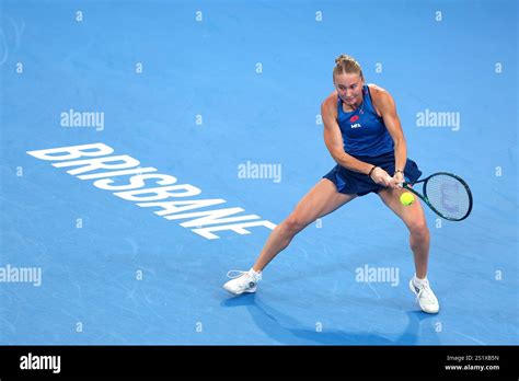 Russias Polina Kudermetova Plays A Backhand Against Belarus Aryna