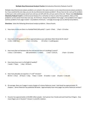 Dimensional Analysis Worksheets
