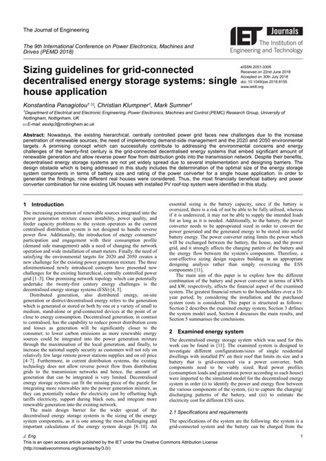 Pdf Sizing Guidelines For Grid Connected Decentralised Energy Storage Systems Single House