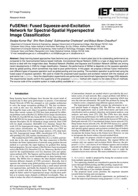 Pdf Fusenet Fused Squeeze And Excitation Network For Spectral Spatial Hyperspectral Image