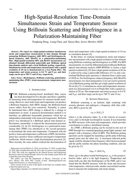 Pdf High Spatial Resolution Time Domain Simultaneous Strain And Temperature Sensor Using