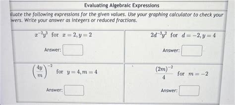 Solved Evaluating Algebraic Expressions Luate The Following Chegg