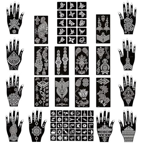 Xmasir Henna Tattoo Stencils Kit Pack Of 22 Sheets Temporary Tattoo