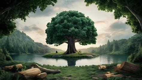 Premium Photo A Tree Shaped Lake In The Midst Of Healthy And Lush