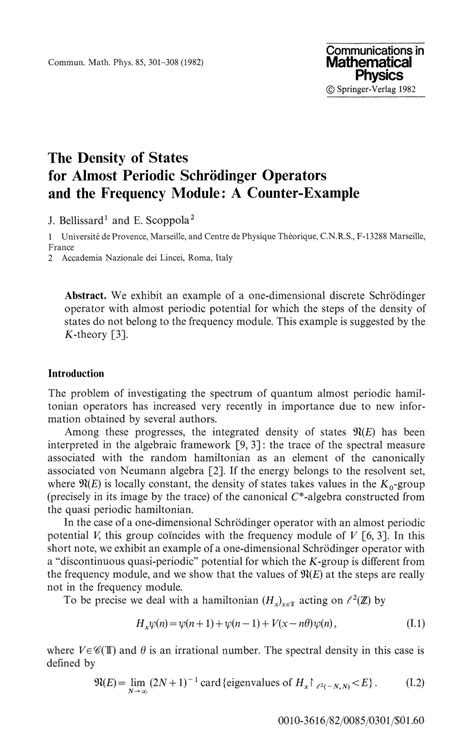 Pdf The Density Of States For Almost Periodic Schr Dinger Operators And The Frequency Module
