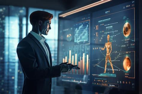 Premium Photo Businessman Touch Automated Data Management System To