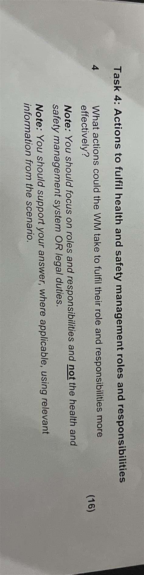 Solved Task 4 Actions To Fulfil Health And Safety