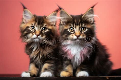 Adorable Maine Coon Tortoiseshell Kittens Playful Feline Siblings Explore Together Stock Image