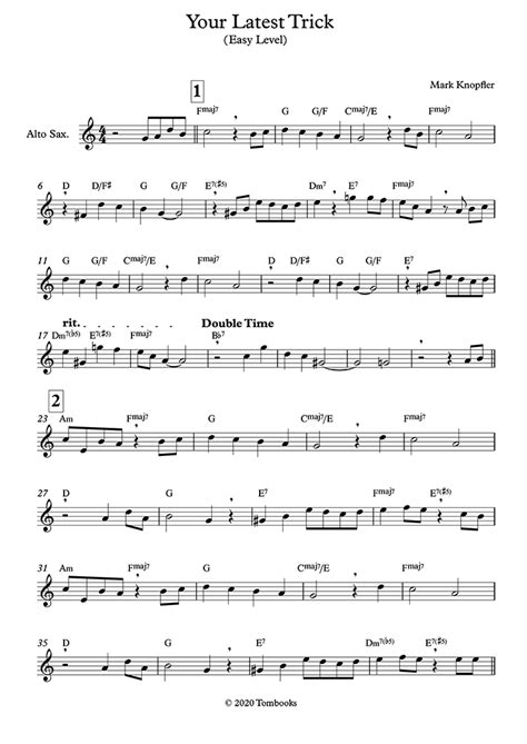 Saxophone Sheet Music Your Latest Trick Easy Level Alto Sax Dire