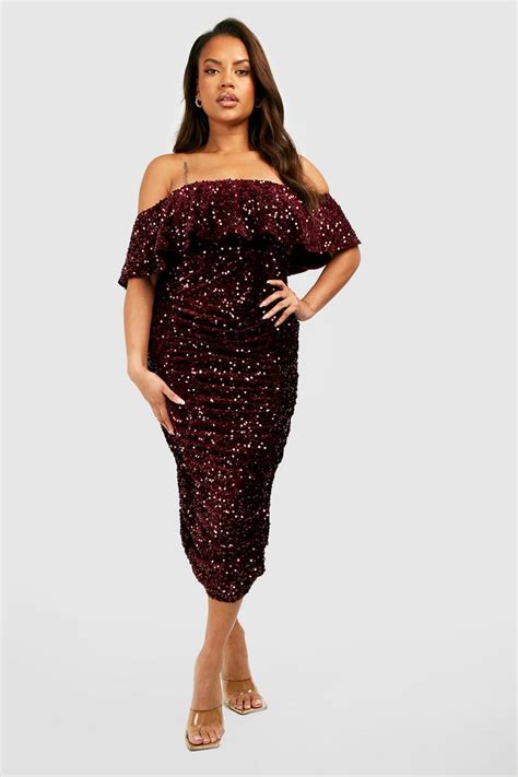 Plus Sequin Off The Shoulder Midi Dress Boohoo