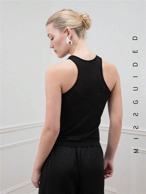 Missguided Logo Rib Tank Black Shein Singapore