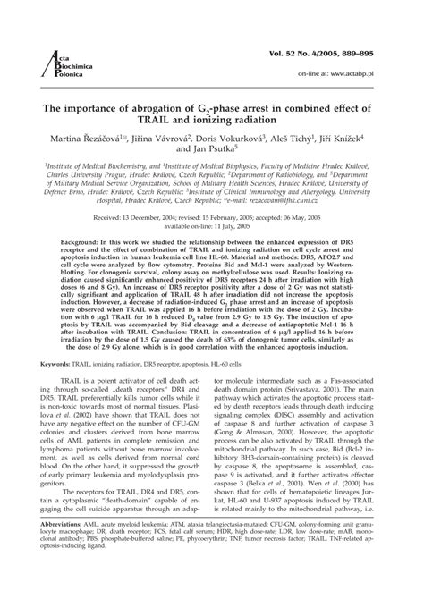 PDF The Importance Of Abrogation Of G2 Phase Arrest In Combined
