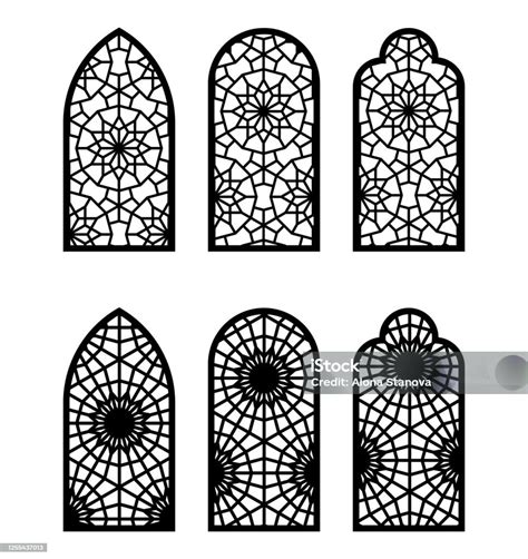 모로코 아치 창 또는 문 세트 Cnc 패턴 레이저 절단 벽 장식 스텐실 모로코 스타일로 인그레이빙을위한 벡터 템플릿 세트 Cnc 장치에 대한 스톡 벡터 아트 및 기타 이미지