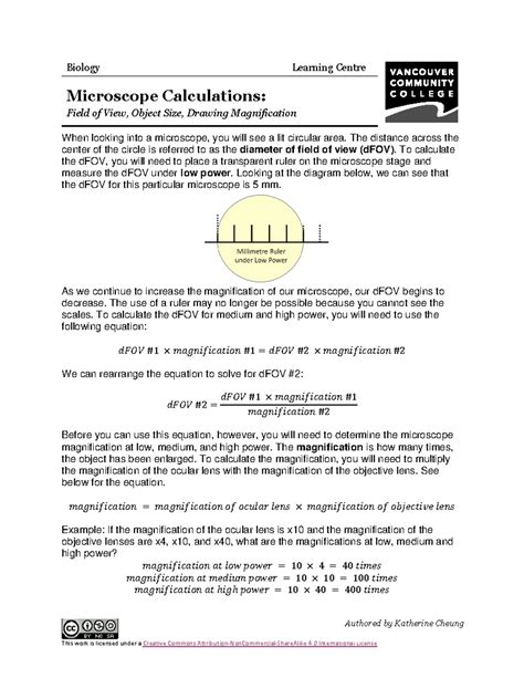 Microscope Calculations Authored By Katherine Cheung Biology Learning