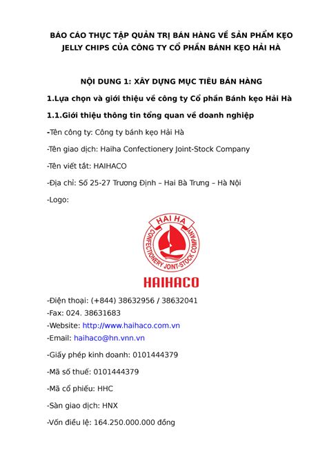 Quản trị bán hàng công ty Haihaco BÁO CÁO THỰC TẬP QUẢN TRỊ BÁN HÀNG VỀ SẢN PHẨM KẸO JELLY