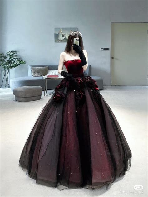 Red Long Prom Dress Gown Aesthetic Debut Gowns Masquerade Ball Gowns