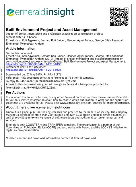 Pdf Impact Of Project Monitoring And Evaluation Practices On Construction Project Success