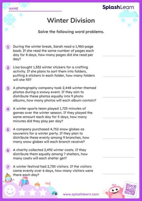 Divide 4 Digit Numbers By 1 Digit Numbers Winter Word Problems Worksheet