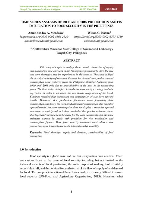 Pdf Time Series Analysis Of Rice And Corn Production And Its Implication To Food Security In