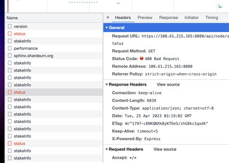 Validator Gui Status Api Failing For Latest Client Issue