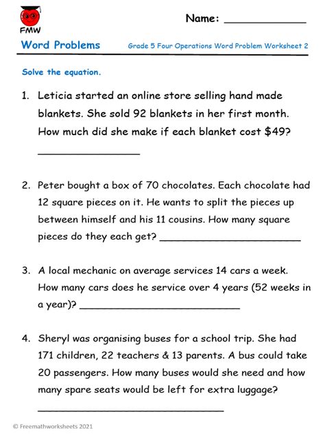 Grade 5 Four Operations Worksheet 2 Pdf