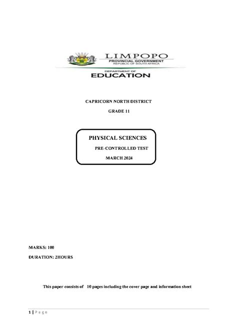Pre Controlled Test 1 Gr Capricorn North District Grade 11 Marks 100