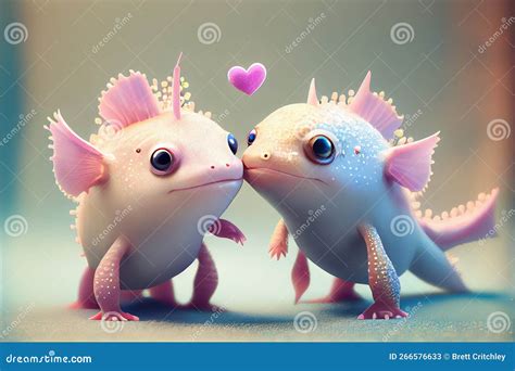 Adorable Axolotl Valentines Day Love Illustration Royalty Free Cartoon