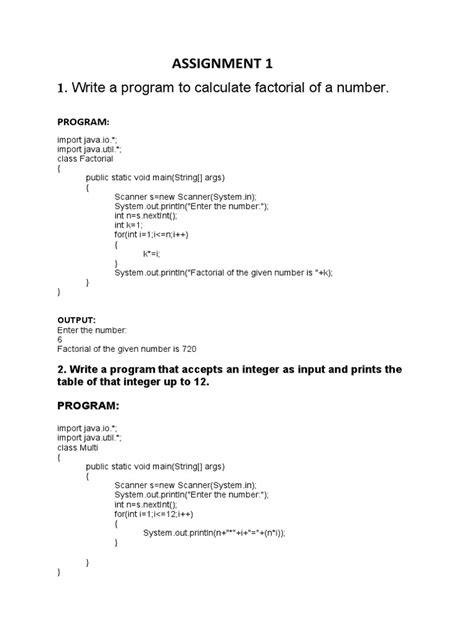 Assignment 1 1 Write A Program To Calculate Factorial Of A Number