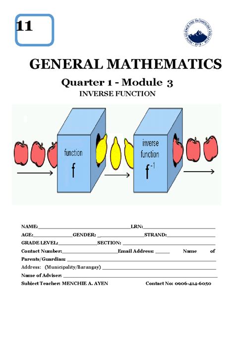 GEN MATH Module Inverse Function NAME LRN AGE GENDER STRAND GRADE LEVEL