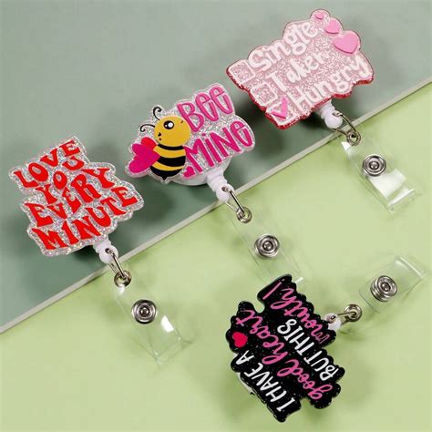 4pcs Retractable Name Badge Holders With Multiple Patterns Including